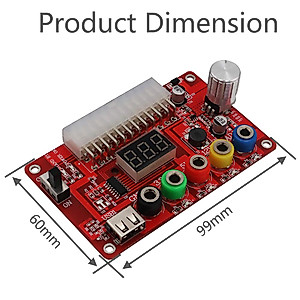 HLT New Version ATX Power Supply Breakout Board and Acrylic Case Kit with ADJ Adjustable Voltage Knob, Supports 3.3V, 5V, 12V and 1.8V-10.8V (ADJ) Output Voltage, 3A Maximum Output, Reset Protection.