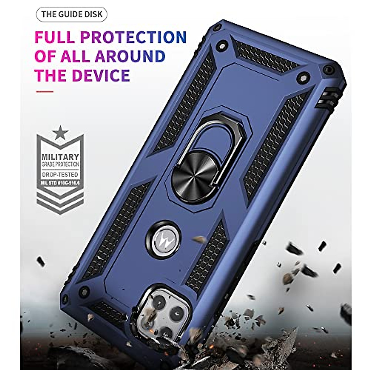 for Motorola One 5G Ace Phone Case, Moto One 5G Ace Case with HD Screen Protector, [Military Grade 16ft. Drop Tested] Ring Shockproof Protective Phone Case for Motorola One 5G UW Ace,Blue