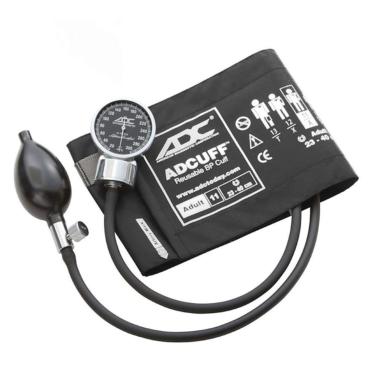 ADC Diagnostix 700 Premium Professional Pocket Aneroid Sphygmomanometer with Adcuff Nylon Blood Pressure Cuff, Adult, Black