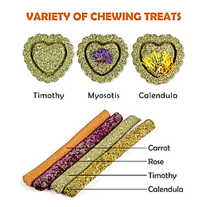 Sofier Rabbit Toys Bunny Toys Guinea Pig Toys 17pcs Natural Timothy Hay Treats Hamster Toys for Teeth Handmade Rabbit Treats and Chews Chinchilla Rat