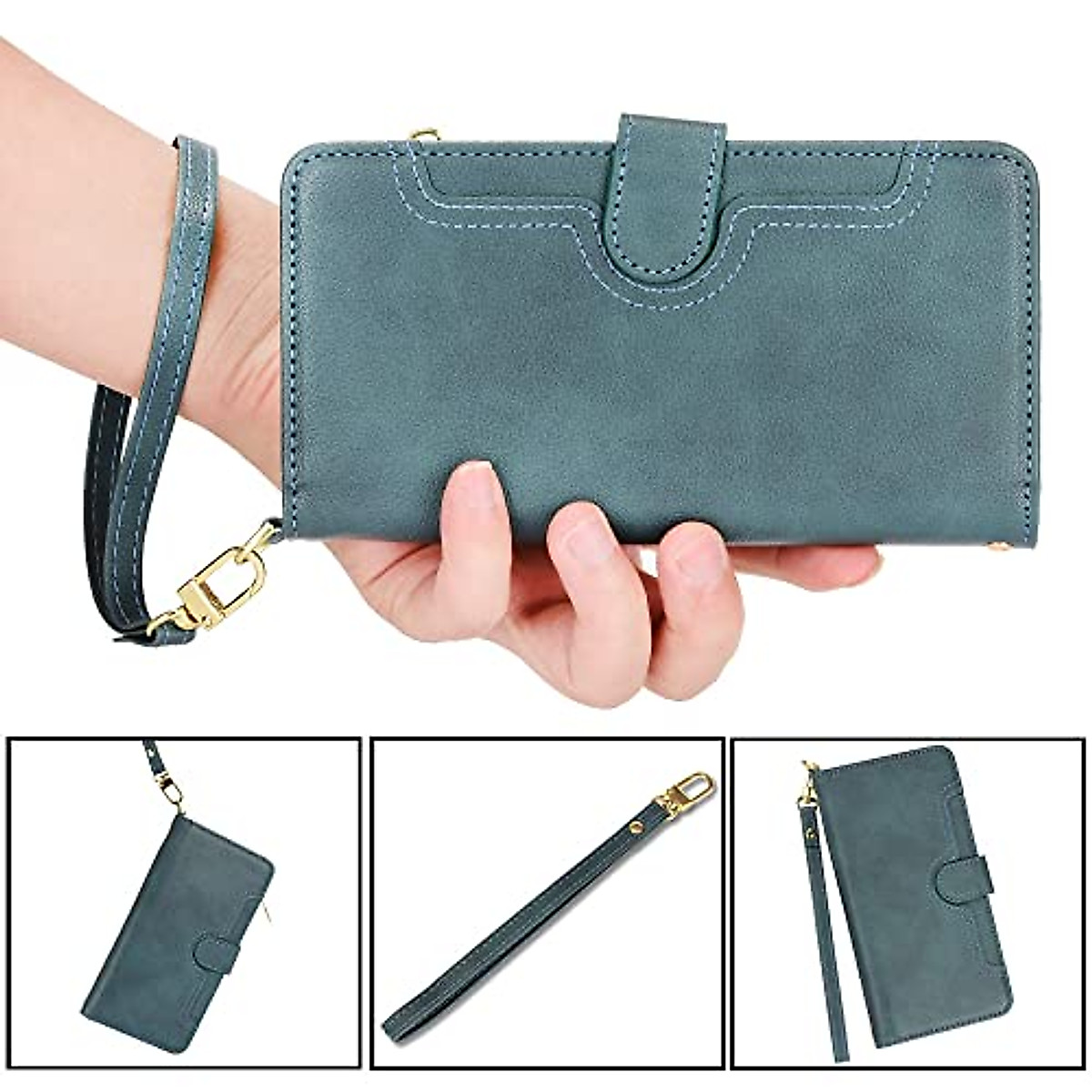 YJZSKRXFAK Magnetic Zipper Wallet Leather Case with Lanyard for Sony Xperia 1 III Cash Pocket with 6-8 Card Slots Holder Wrist Strap Cover for Sony Xperia 1 III Green