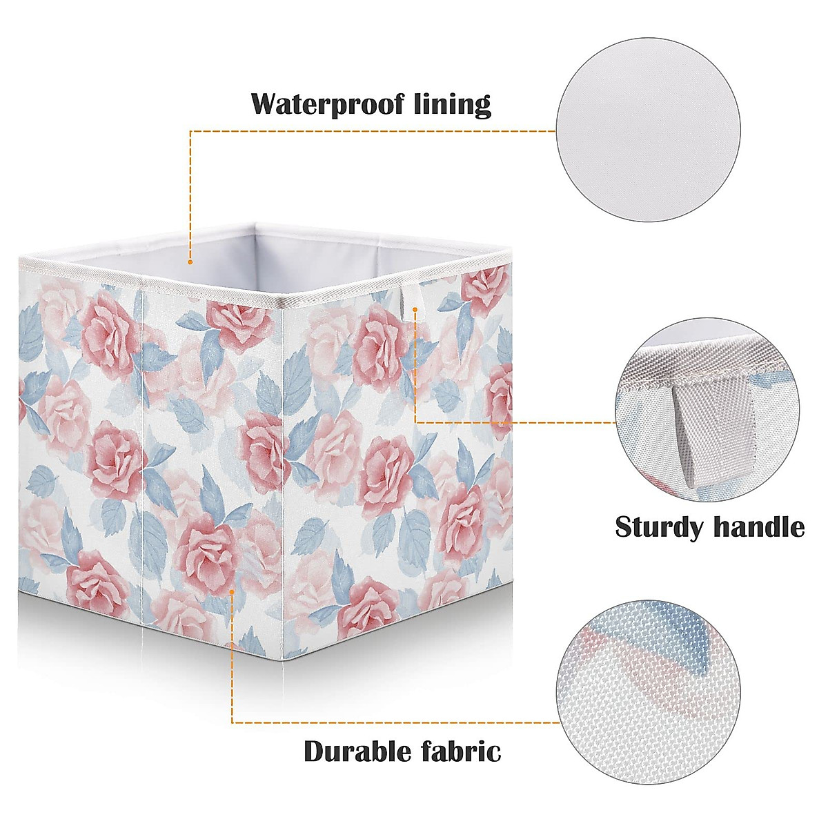 Kigai Rose Flowers Storage Box, Foldable Storage Bins with Handle, Decorative Closet Organizer Storage Boxes for Home