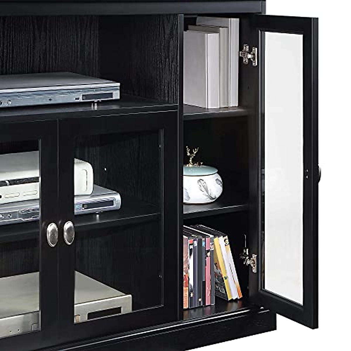 Summit Highboy TV Stand with Storage Cabinets and Shelves , Black