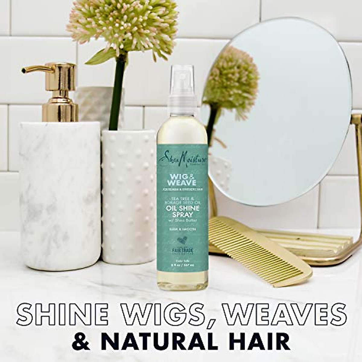 SheaMoisture Oil Shine Hair Spray for Wig and Weave, Tea Tree and Borage Seed Oil, Paraben-free Hair Shine Spray, 8 FL Oz