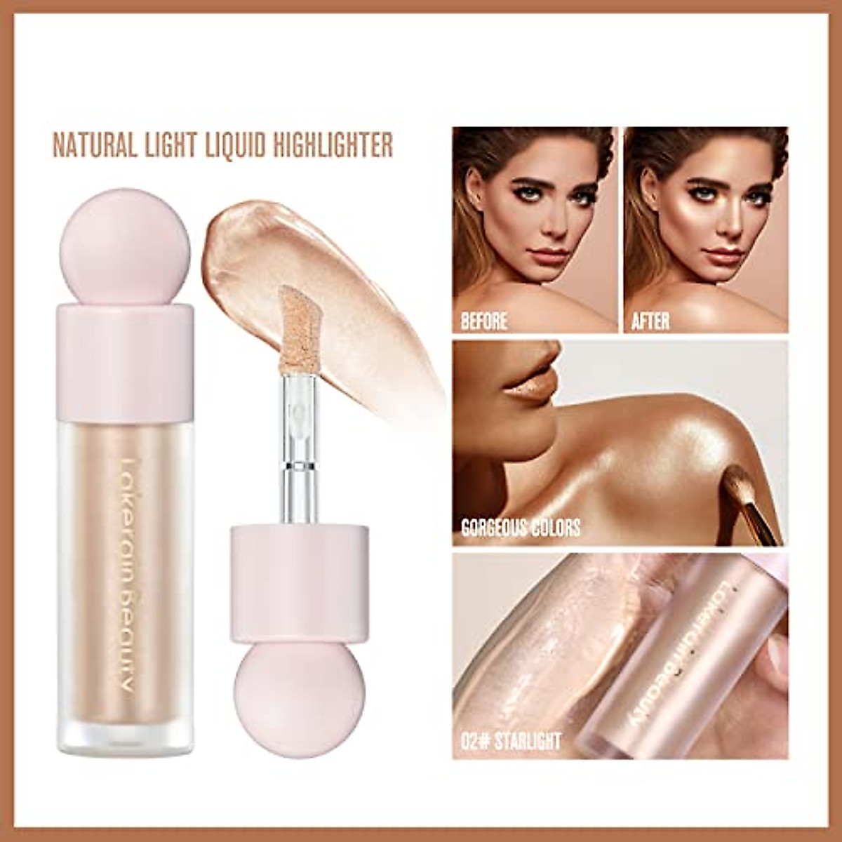 Jutqut Liquid Highlighter, Shimmer Face Body Highlighter Wand,Waterproof and Long-lasting Cream Smooth Highlighter Illuminator, Silky Natural Glow Makeup Stick for Body, 02#STARLIGHT