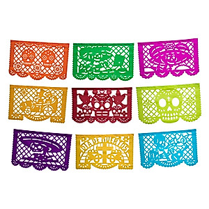Altar de Ofrendas Dia de los Muertos Mexican Papel Picado Tissue Paper Banner. Colorful Day of the Dead Decorations Medium Size Panels