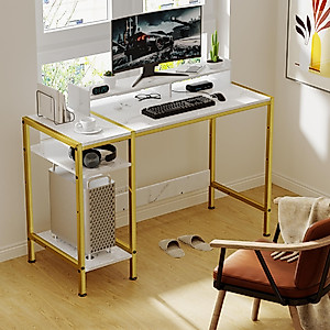 MINOSYS Gaming Desk with Monitor Stand, Storage and Marble Design - Adjustable Home Office Writing Desk