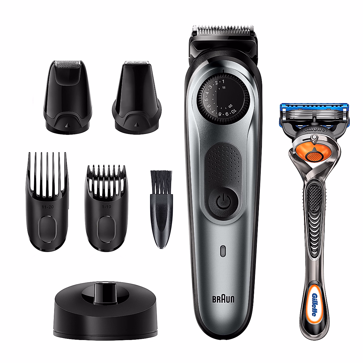 Braun BT 7240,Braun Beard Trimmer for Men BT7240, Cordless & Rechargeable Hair Clipper, Detail Trimmer, Mini Foil Shaver with Gillette ProGlide Razor, Black/Silver Metal, Black/Silver Metal,
