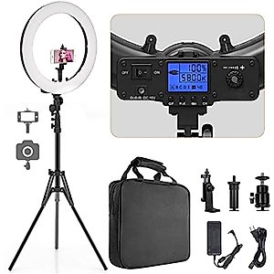 Ring Light, 19" Bi-Color LCD Display Ring Light with Stand, 55W 3000-5800K CRI≥97 Light Ring for Vlogging Selfie-Portrait Live Stream Video Photography Shooting
