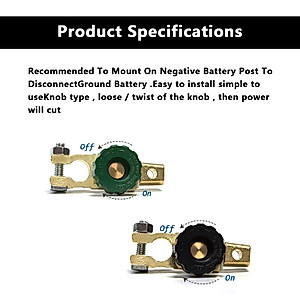 cueclue Pack-2 Cable Cut Off Switch, Copper Cable Terminal Link Quick Switch, Cable Disconnect Switch for Most Cars Boats Trucks (Gold)