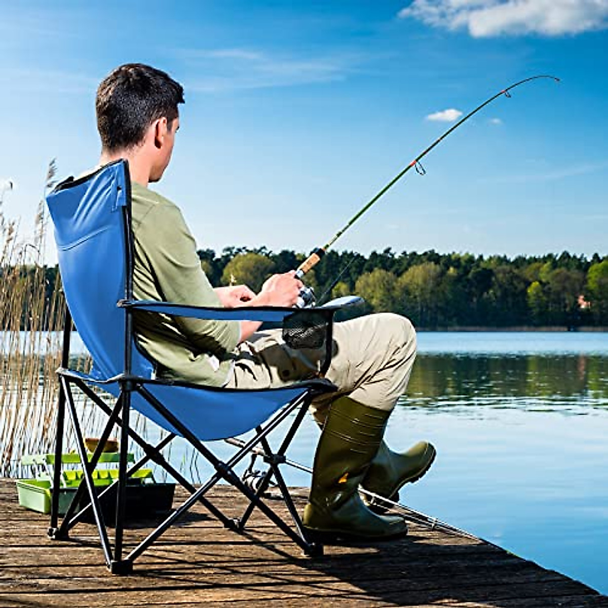 4 Pack Outdoor Folding Chairs Camp Chair Beach Chair Portable Folding Camping Chairs Lightweight Lawn Chair Foldable Sports Chair with Cup Holder Carrying Bags (Blue,19.7 x 19.7 x 31.5 Inch)