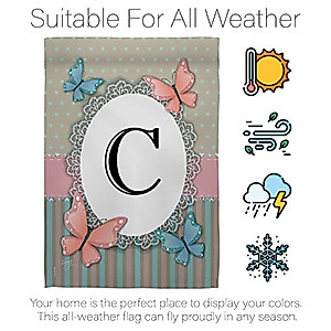 Breeze Decor C Initial Garden Flag Set Wall Hanger Monogram Friends Bugs & Frogs Butterfly Ladybugs Dragonfly Bee Springtime Insect Natural Wildlife House Yard Gift Double-Sided, Made in USA