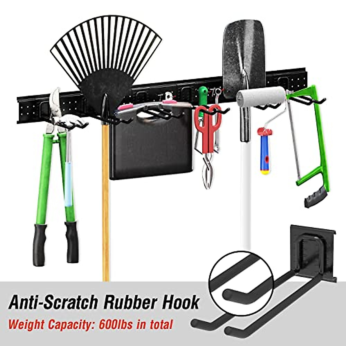 Stormann Tool Storage Rack Wall Mount Garage Tool Organizer Heavy Duty 16 Hooks Max Load to 600lbs for Power Tools, Shovels, Rakes, Brooms, Weeder, Leaf Blower ,and More