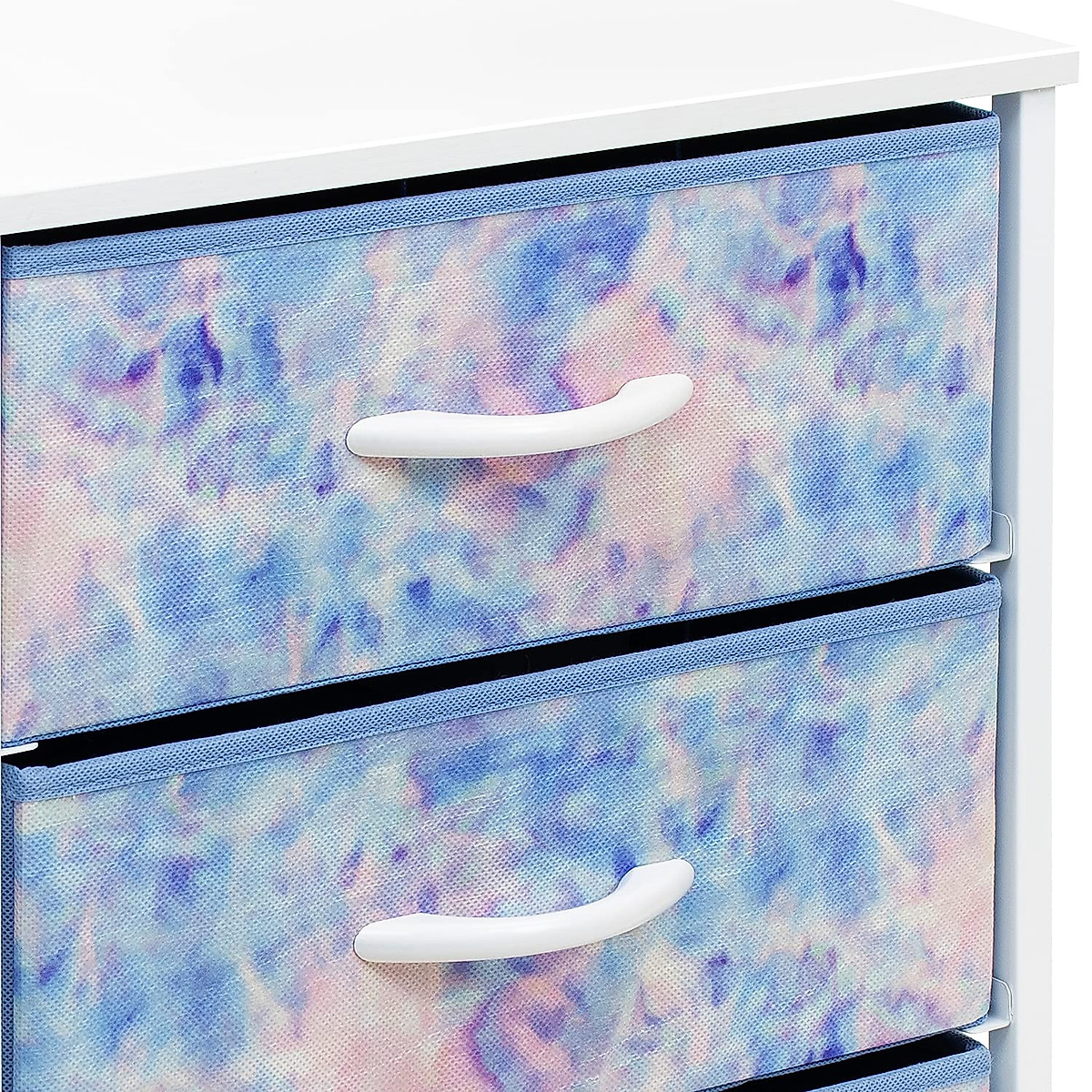 Sorbus Nightstand Storage Organizer with 3 Drawers - Kids Girls, Boys Bedroom Furniture Storage Chest for Clothes, Closet Organization - Steel Frame, Wood Top, Fabric Bin (Pastel Tie-dye Blue/Pink)