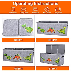 ASKIZ Toy Chest Box for Kids Extra Large,Collapsible Dinosaur Sturdy Storage Bins with Lids,Toy Box Storage Organizer Baskets for Boys Girls,Nursery, Playroom,Closet,40.6"×16.5"×14.2" (Grey)