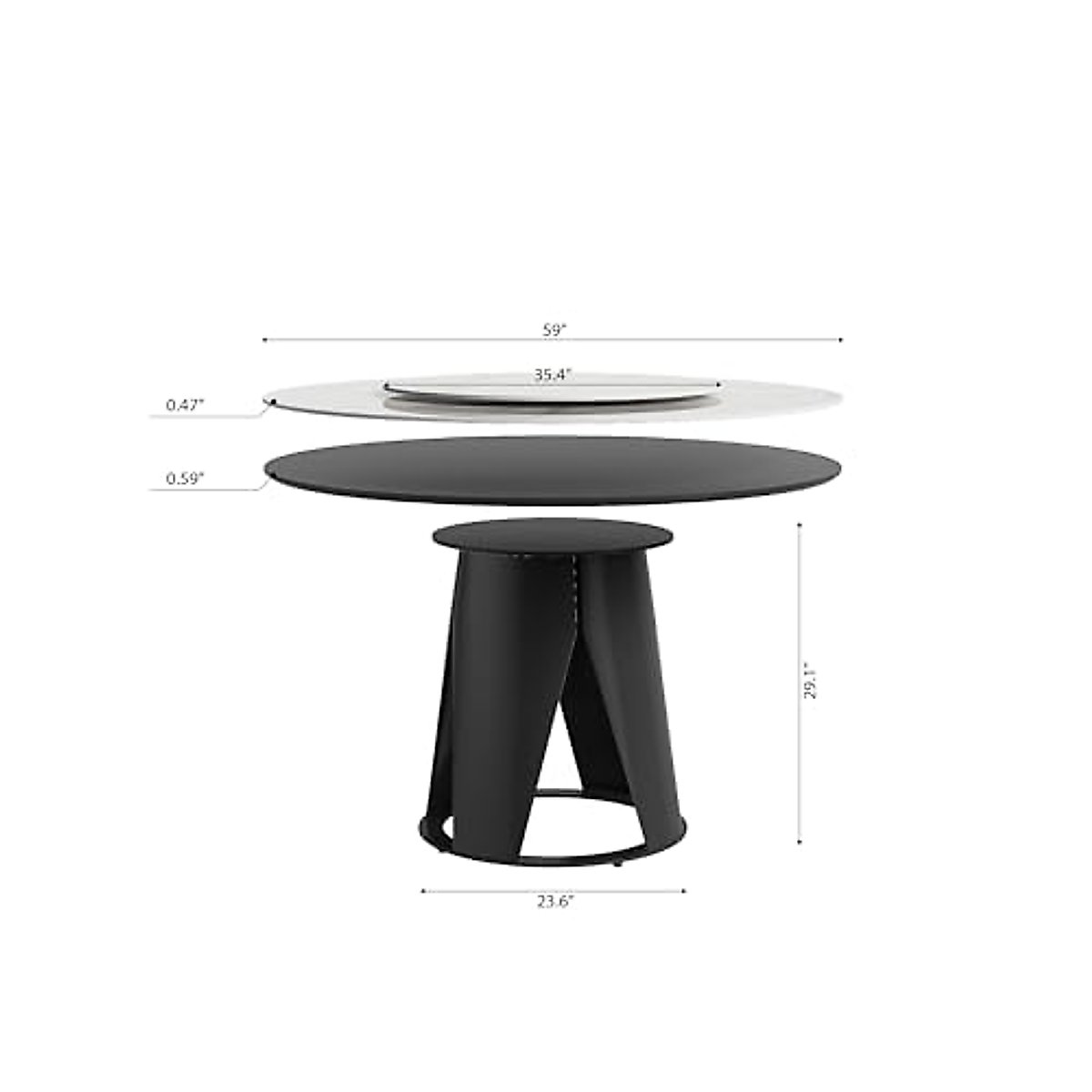 Runboll 59'' Modern Round Dining Table with Lazy Susan, Sintered Stone Dinner Table with 35.4" Round Turntable for Dining Room(Not Included Chairs)