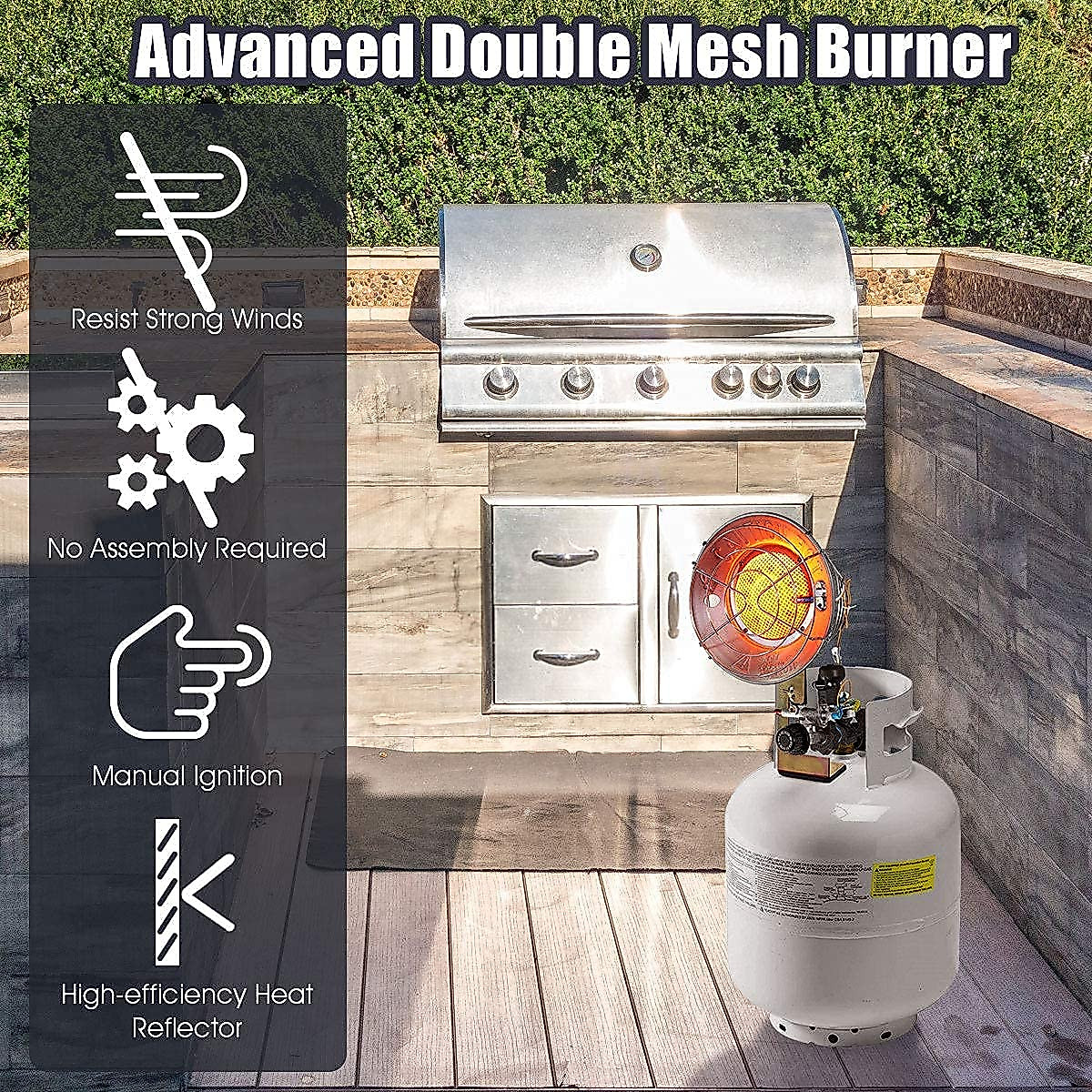 ReunionG Portable Propane Tank Top Heater, Automatic Shut-off Valve and Tip-over Switch, 15,000 BTU Outdoor Infrared Propane Gas Heater for Camping Fishing (Propane Cylinder not Included, 2.5 lbs)