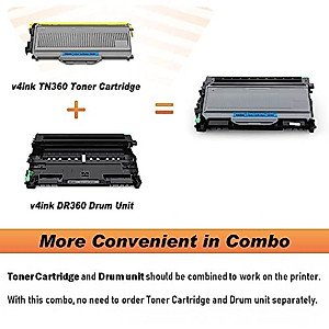 v4ink Compatible Drum+Toner Replacement for Brother DR360 TN360 (1Drum + 1Toner) Work with DCP7030 DCP7040 DCP7045 HL2120 HL2140 HL2150 HL2170 MFC7320 MFC7340 MFC7345 MFC7440 MFC7445 MFC7450 MFC7840