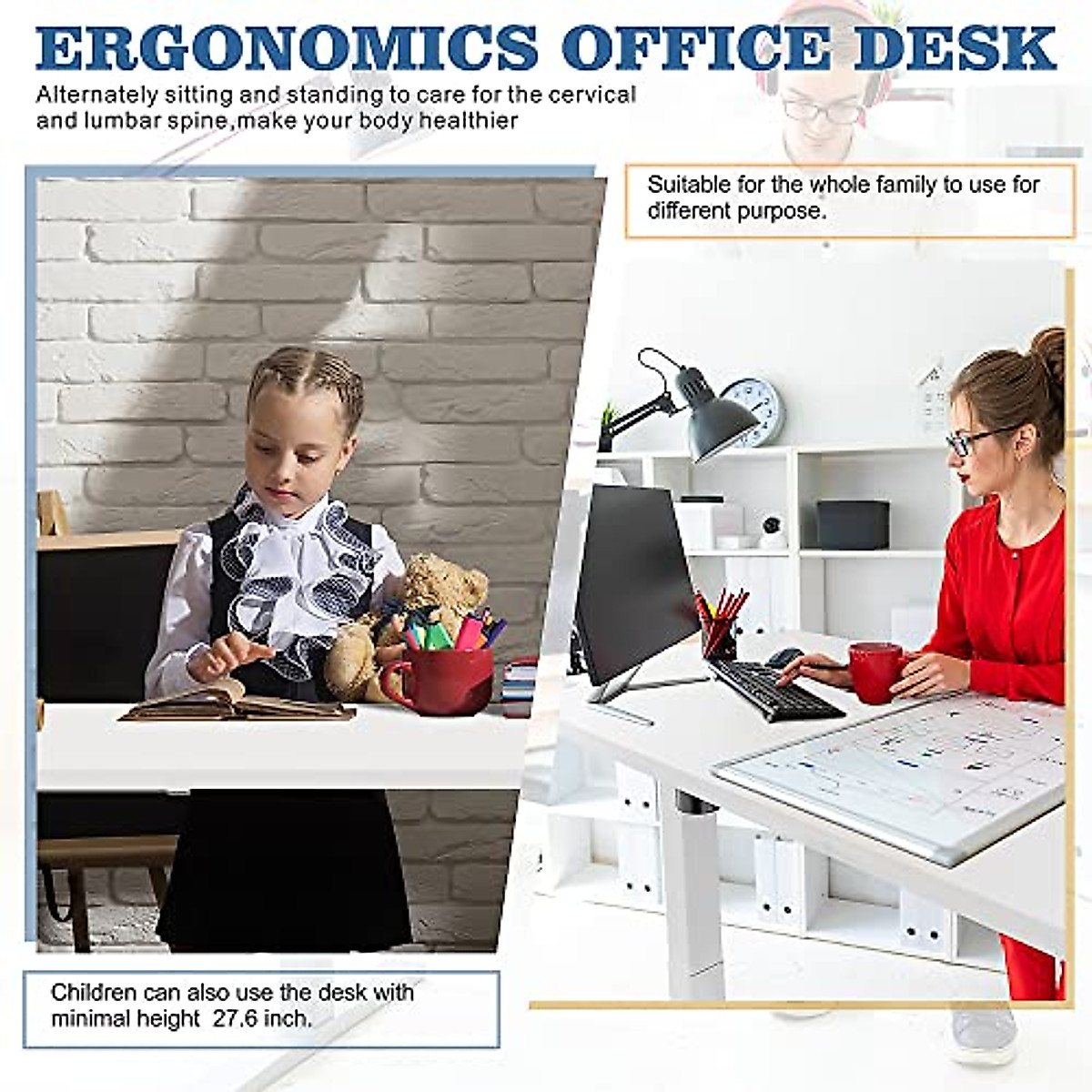 Vongrasig Height Adjustable Electric Standing Desk, 48 x 24 Inches Home Office Stand Up Table Computer Workstation with Splice Table Board & Memory Controller (White Frame + White Desktop)