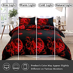 WONGS BEDDING Mother's Day Red Duvet Cover King, Reversible Red Rose Duvet Cover 3 Pieces with Zipper Closure-Ultra Soft Microfiber Bedding Set (1 Duvet Cover 90"x104"+2 Pillowcases)