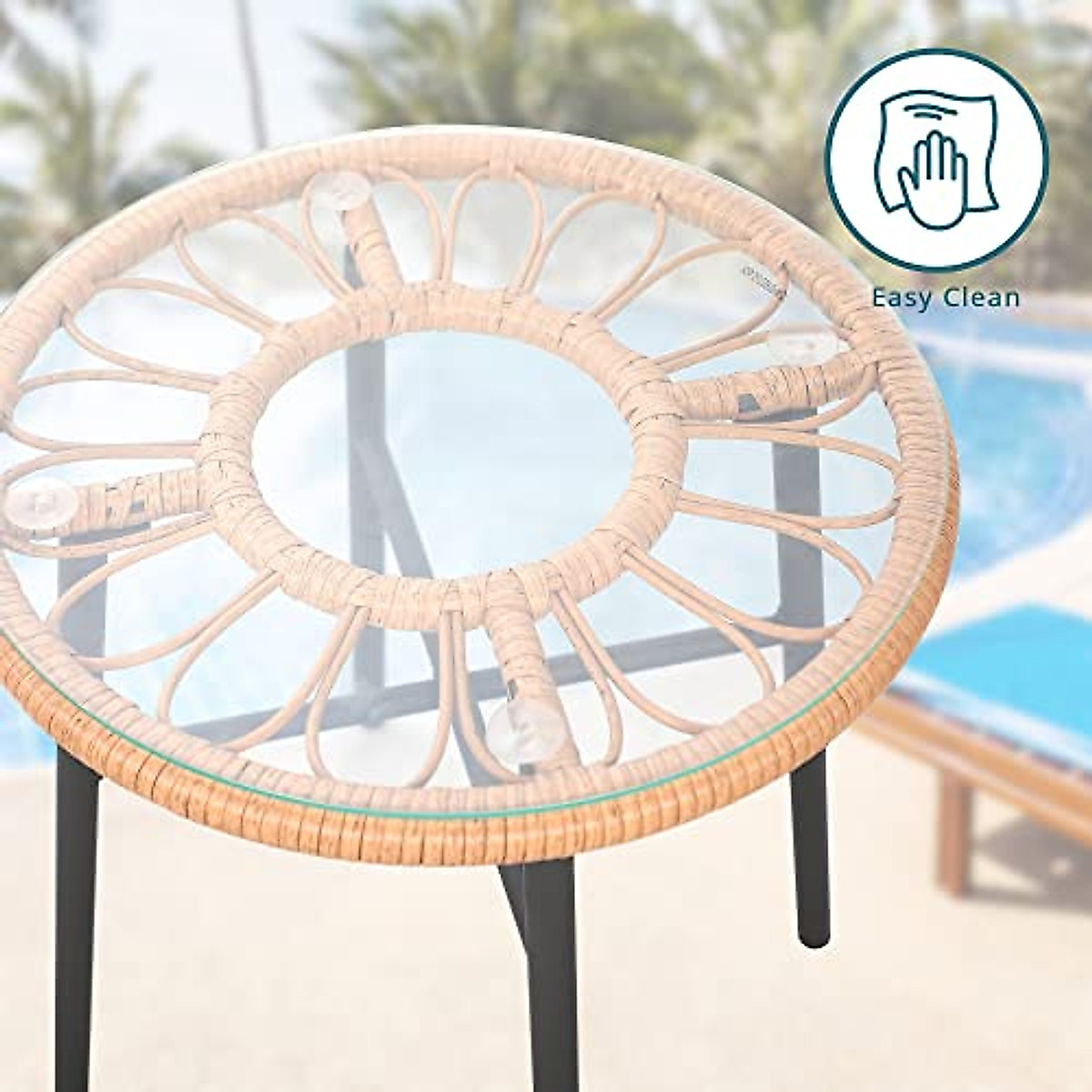 wOod-it 3 Piece Patio Furniture Outdoor Conversation Bistro Set with Tempered Coffee Table and Wicker Chairs for Garden Balcony Backyard Yard Poolside (Green)