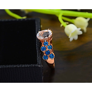 Natural 9X7 MM Morganite Neon Apatite Birthstone Jewelry Gemstone 925 Sterling Silver Cluster Unisex Ring For Engagement Gift (Rhodium Plated Silver, 6)