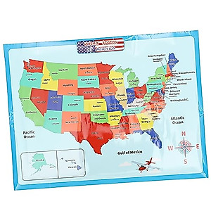 NUOBESTY Cognitive Learning Posters 4 Sheets United States map poster US map synthetic paper supply accessory accessories playroom decor accessory Cartoon hanging pictures