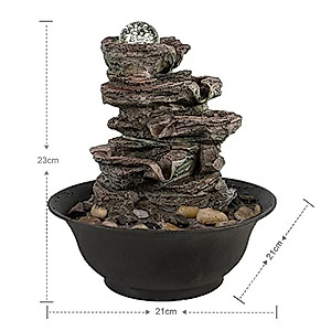Ferrisland 4-Tier Tabletop Water Fountain with Cascading Rock Waterfall and LED Lights for Office Home Décor