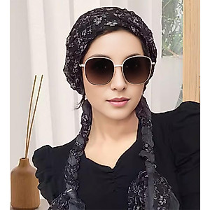 2 In 1 Floral Boho Headwear Hijab Scarf for Travel Soft Cotton Hemp Crepe Crinkled Head Wrap Turban for Woman