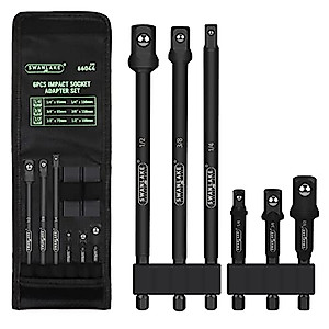SWANLAKE 6-PCS Impact Grade Socket Adapter Set, 3-Inch and 6-Inch Hex Shank Impact Driver Socket Adapter, Socket to Drill Adapter 1/4" 3/8" 1/2" Impact Driver Adapter