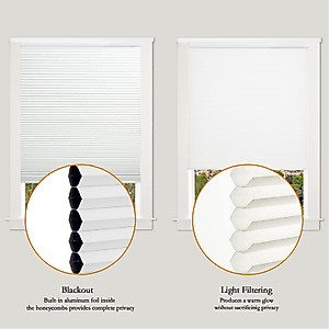 Persilux Custom Size 100% Blackout Cordless Cellular Shades & Blinds Honeycomb Blinds Bottom up Waterproof Thermal Insulated Window Shades for Home, Windows and Kitchen White
