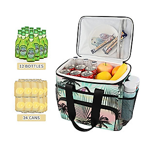 OTVEE Tropical Summer Palm Trees Lunch Bag Tote Large Picnic Reusable Insulated Cooler Lunch Box with Adjustable Shoulder Strap