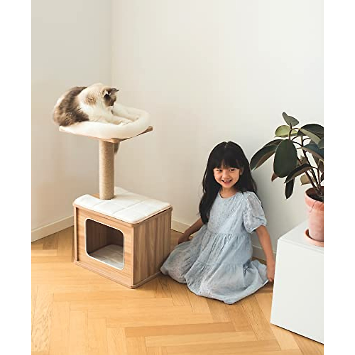 Catry Cat Tree - A Cat Play House Combo with Cat Hammock, Scratching Post, and Comfort Home Invariably Trap Kitten to Stay Around This 30” Easy Assembled Sturdy Cat Furniture, Beige