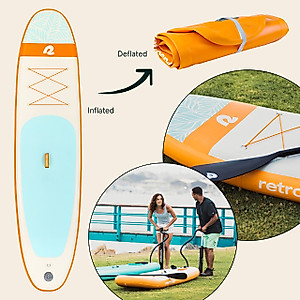 Retrospec Weekender 10' Inflatable Stand Up Paddleboard iSUP Bundle with Carrying Case, 3 Piece Adjustable Aluminum Paddle, 3 Removable Fins, Pump, and Cell Phone Case