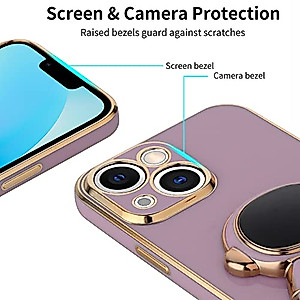 AIGOMARA 6D Plating Astronaut Hidden Stand Case Cover for iPhone 13 Women Astronaut Folding Bracket Kickstand iPhone Case with Camera Protector Soft TPU Shockproof Bumper 6.1 in 2021 - Purple