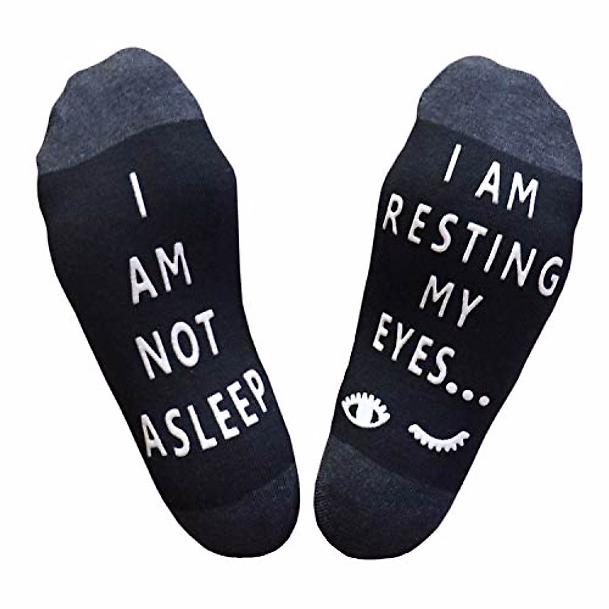 Salamola "I am NOT asleep,I am resting my eyes" Funny Socks Novelty Cotton Socks (1 pair White &1 pair Black)