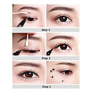 Pinkiou 2 in 1 Double-headed Liquid Eyeliner Pen Stamp Super Slim Gel Felt Tip High Pigment Black Waterproof Smudgeproof Long Lasting Tattoo Makeup Tool(Star)