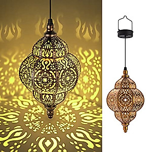 Hapjoy Hanging Solar Lights Outdoor Garden Decor Solar Lantern Waterproof Plastic Moroccan Outdoor Decorations for Patio Pathway Yard Backyard Garden Decorative (1 Pack, Bronze)
