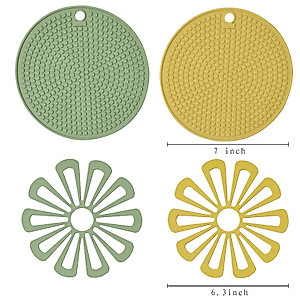 4PCS Silicone Trivet Mat, Heat Resistant Pot Holders, Multipurpose Non-Slip Kitchen Hot Pads for Countertops & Tables, Kitchen Trivets for Hot Dishes & Cookware, Hot Pot Holder for Pots & Pans