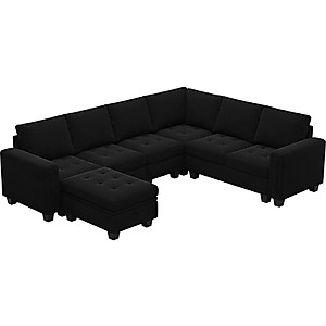 Belffin Velvet Modular Sectional Sofa with Storage Ottoman 6 Seater L Shaped Sectional Modular Sofa Couch with Reversible Chaise Convertible Corner Sectional Couch Black