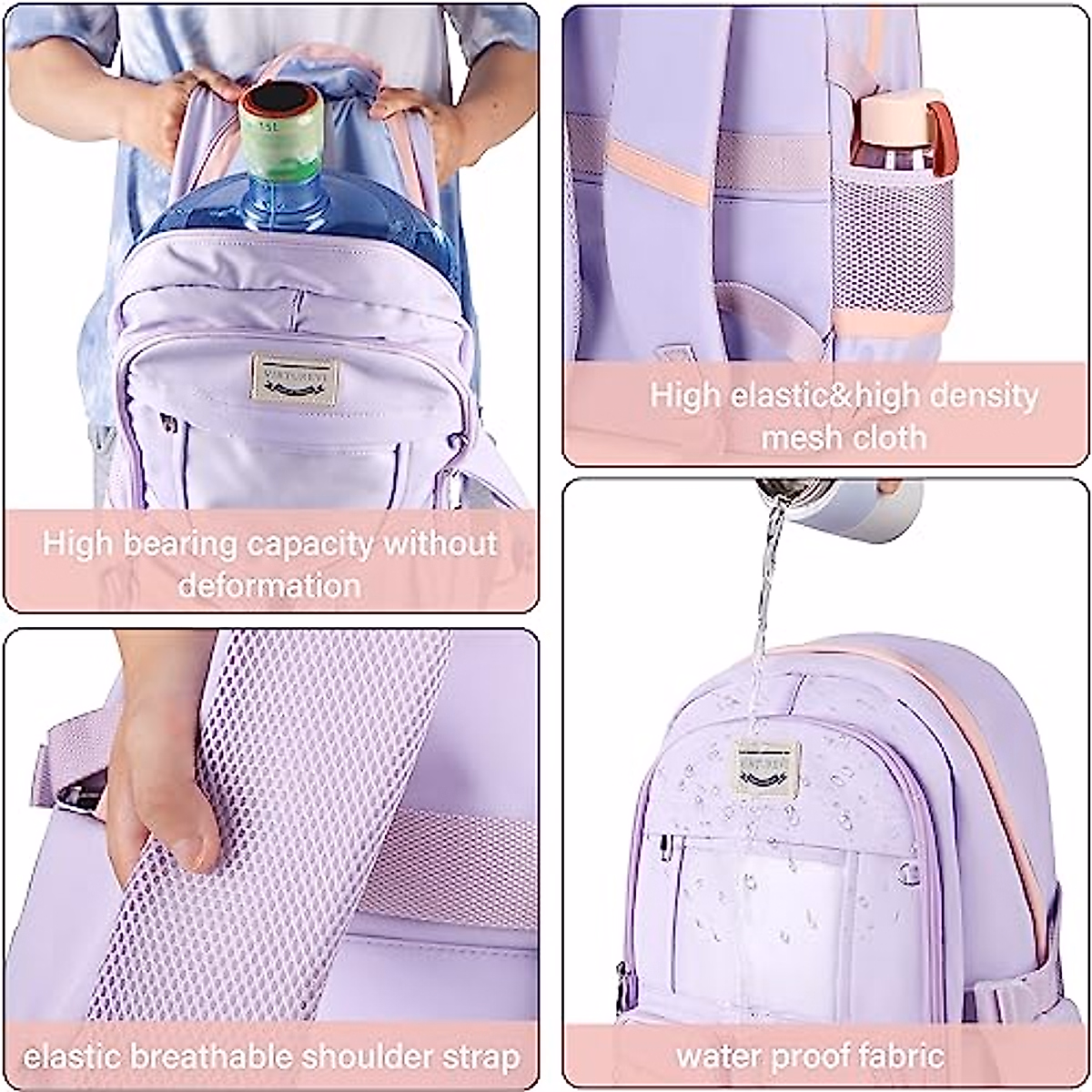 VIRTUREVI Girls Backpack for School Backapck for Teen Girls Waterproof School Bag BookBag for Girls Purple