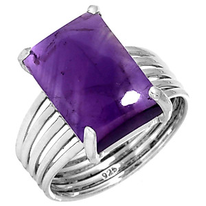 JEWELOPORIUM Purple Amethyst Natural 925 Sterling Silver Ring for Women Gemstone Cocktail Silver Ring Size 13 Christmas - Gift Victorian Jewelry