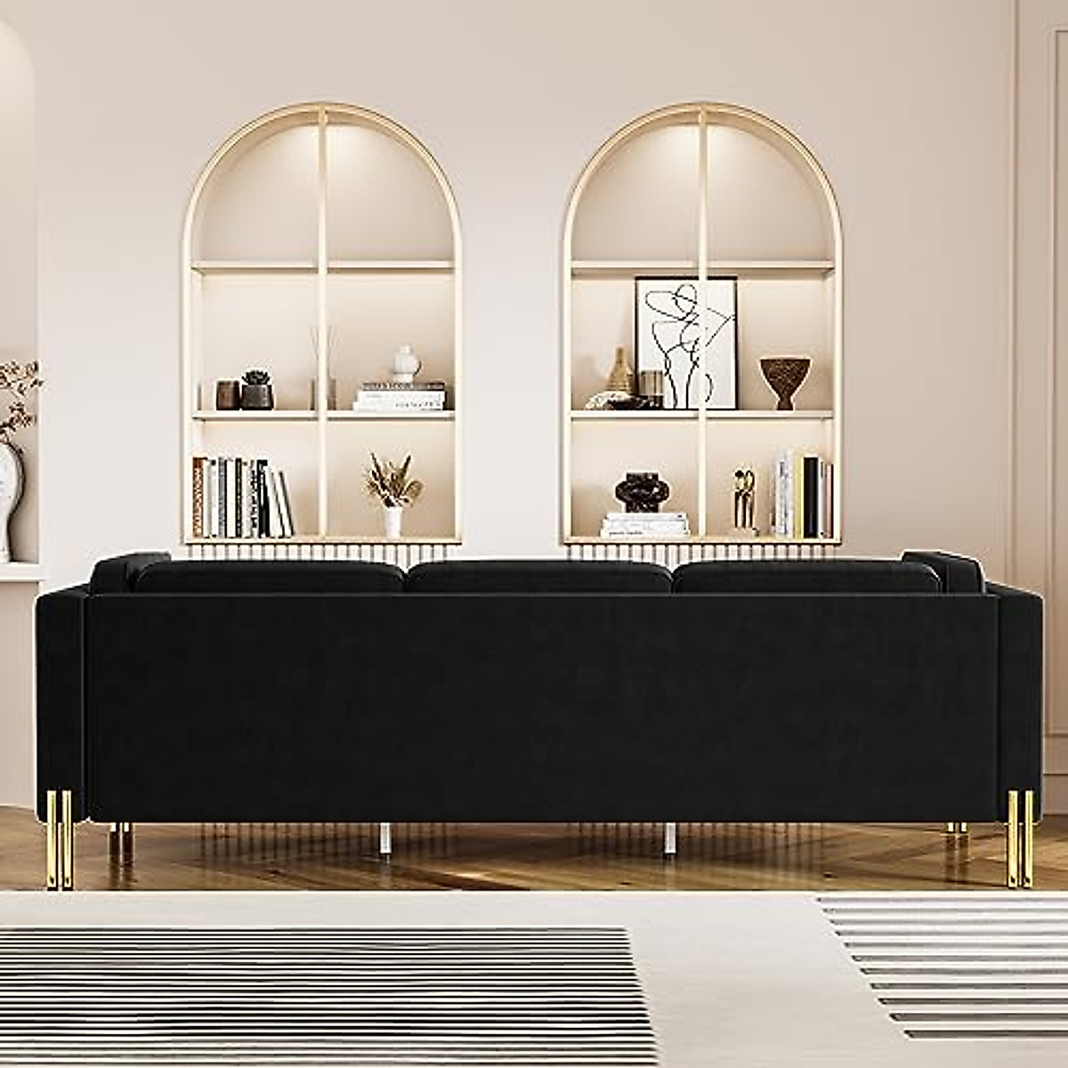 LostCat 94" Velvet Sofa, 94" Sofa Chesterfield Velvet Upholstered Mid-Century Modern Loveseat Couches Large Comfort Sofa, Three-seat Living Room Couch for Living Room Apartment, Black