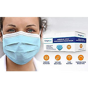 RightCare 3-ply Face Masks for General Use Protection, Light Blue, Box of 50 Disposable Masks, 1 Count