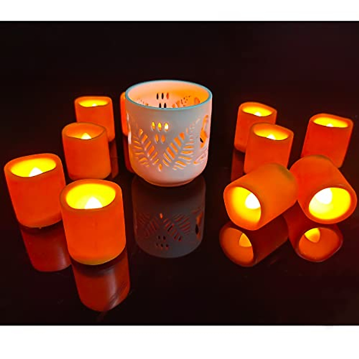 24 Pack Halloween Flameless LED Votive Candles Tea Lights Candles Battery Operated Flickering Orange Tealights for Wedding Valentine's Day Christmas Party Garden Decoration