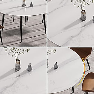 59.05" Round Dining Table for 8 People, Artificial Marble Stone Kitchen Table Modern Dining Room Table with Black Metal Legs, for Living Room, Dining Room (Not Including Chairs)