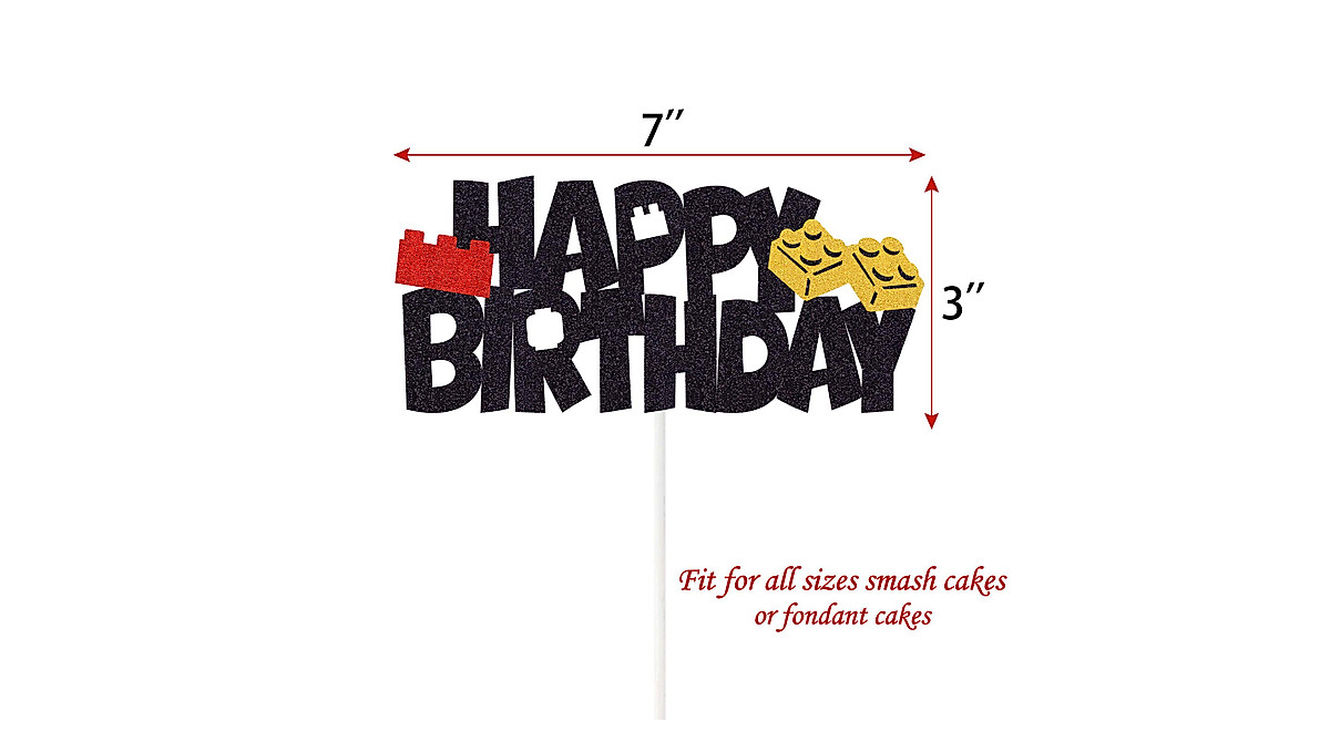 Building Blocks Cake Topper Glitter for Birthday & Baby Shower Party