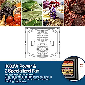 KITIDEA Food Dehydrator, 9 Stainless Steel Trays Dehydrator for Food and Jerky, Herbs, Veggies, Fruits, 1000W Electric Food Dryer Machine with Digital Temperature and Timer, Recipe Book Included