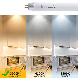 16" F10T5/WW Fluorescent Light Bulb, Warm White 3000K, T5 10 Watts Replacement Tube for Jasco, Philips, Counter and Cabinet Fixture, G5 Mini Bi-Pin Base - 4 Pack