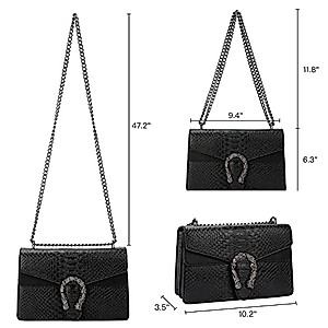 Chain Crossbody Shoulder Bags For Women-Snake Printed Leather Messenger Bag Evening Handbag Chain Strap Shoulder Satchel (Black)